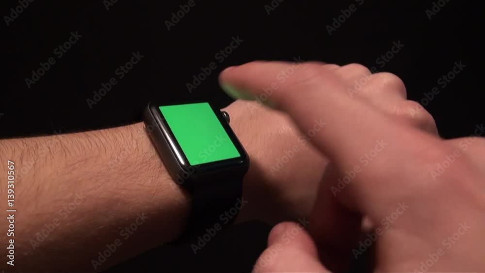 Hand gesturing in a smartwatch with green screen, chroma, black ...