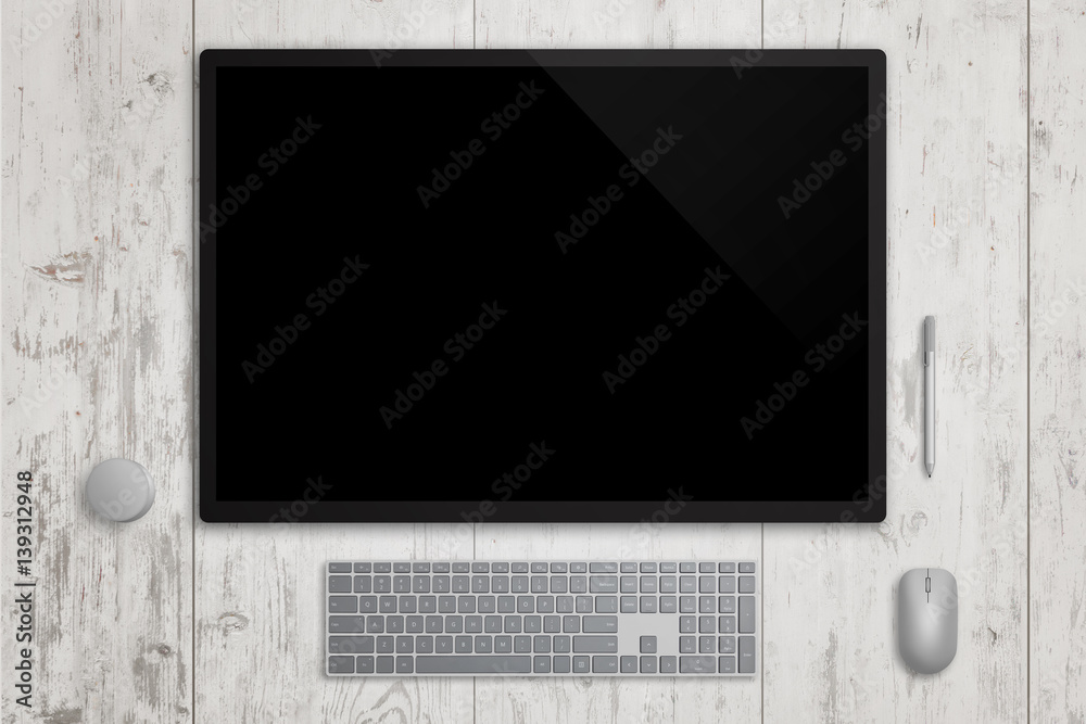 Designer surface display studio in horizontal position. Blank touch ...