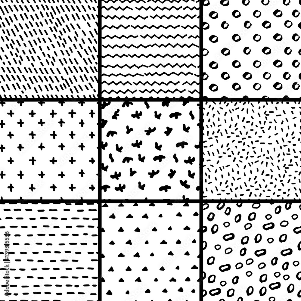 Hand Drawn seamless pattern collection. Simple texture for background ...