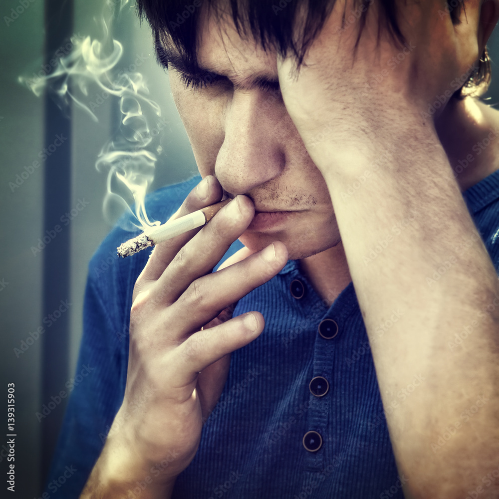 Depressed Man Smoking