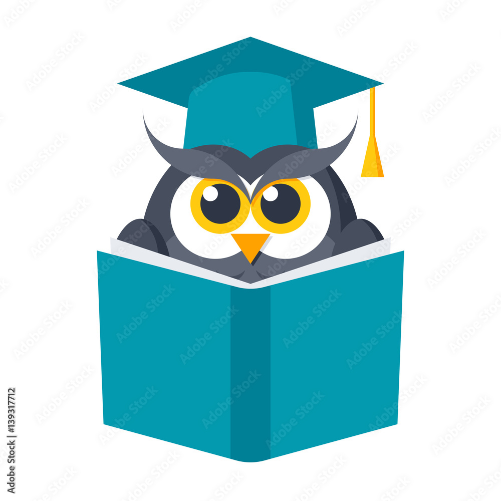 Education concept, owl with book in graduation cap Stock Vector | Adobe ...