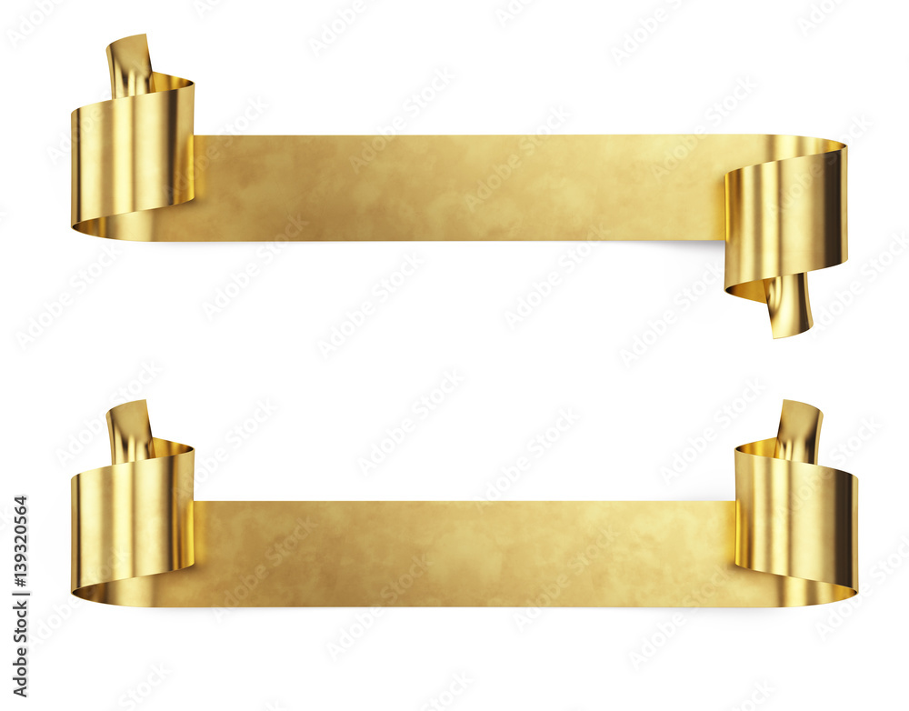 Gold Metal Banner isolated on white - 3d render Stock Illustration ...
