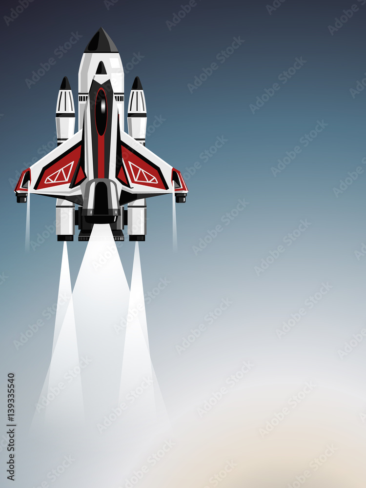mini space shuttle launching to universe in sky background Stock Vector ...