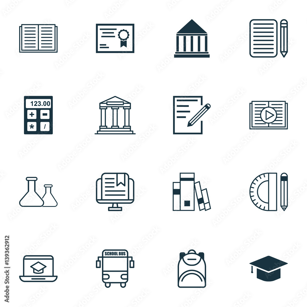 Set Of 16 Education Icons. Includes Education Center, Library, Taped ...