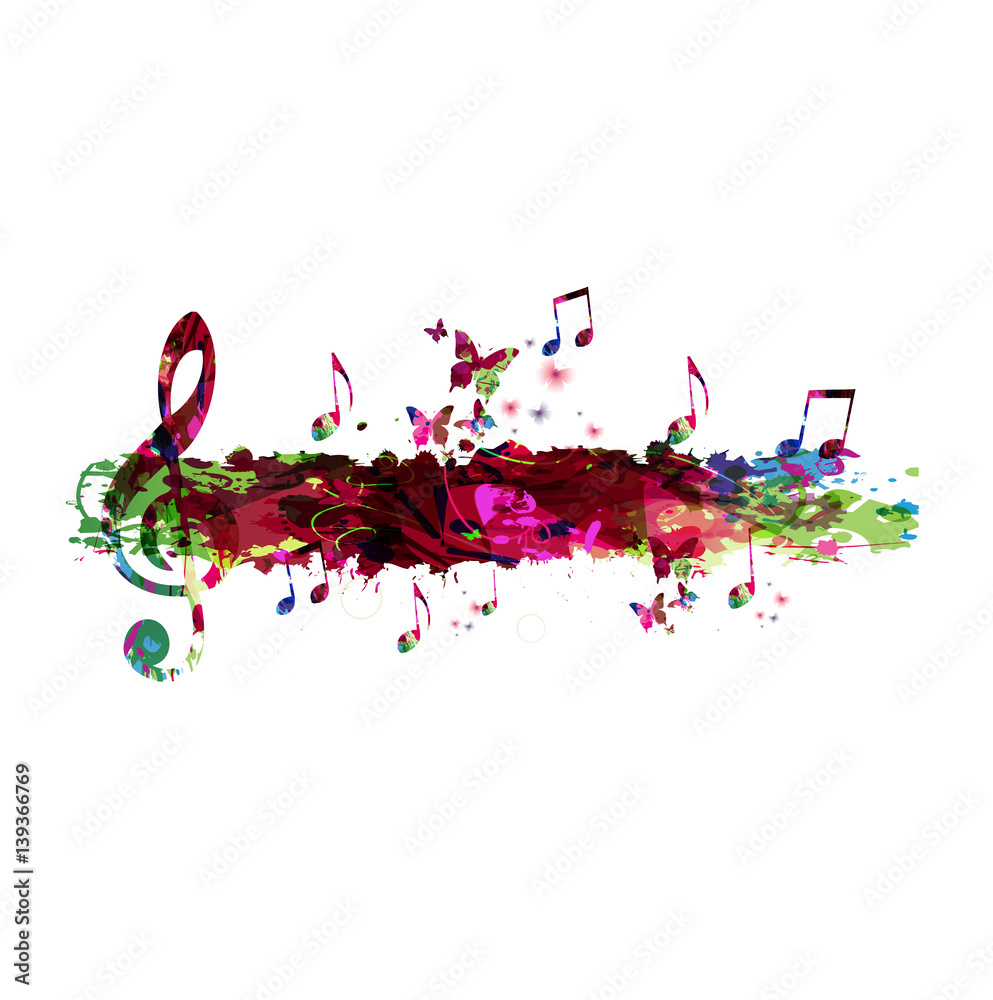 Colorful music notes with butterflies isolated vector illustration ...