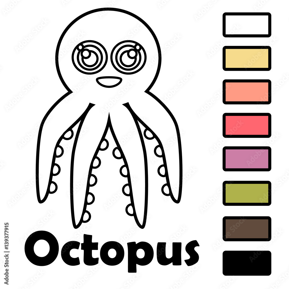 Coloring book for little kids with animals - octopus. Using the color ...