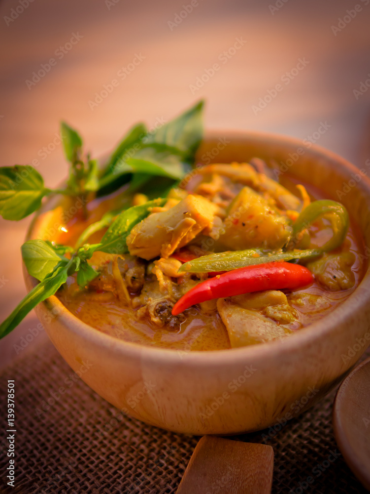 Thai traditional food style Thai vermicelli eaten with green curry ...