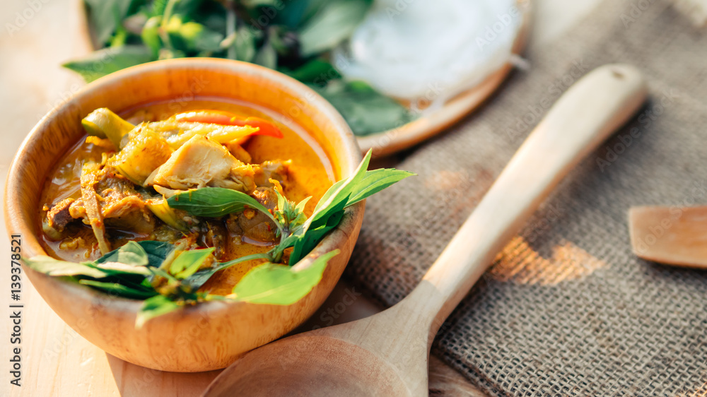 Thai traditional food style Thai vermicelli eaten with green curry ...