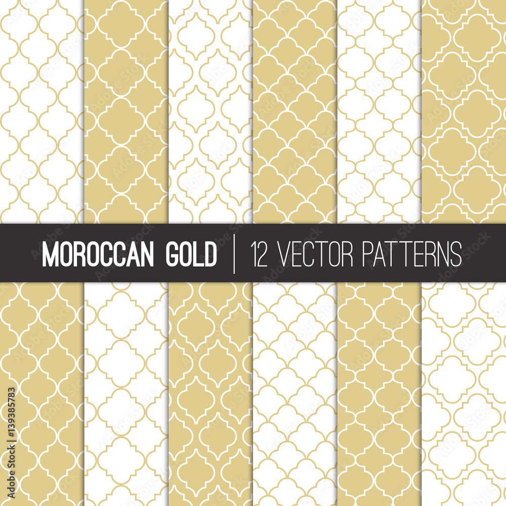 Moroccan Lattice Patterns in Gold Champagne and White. Modern Elegant ...