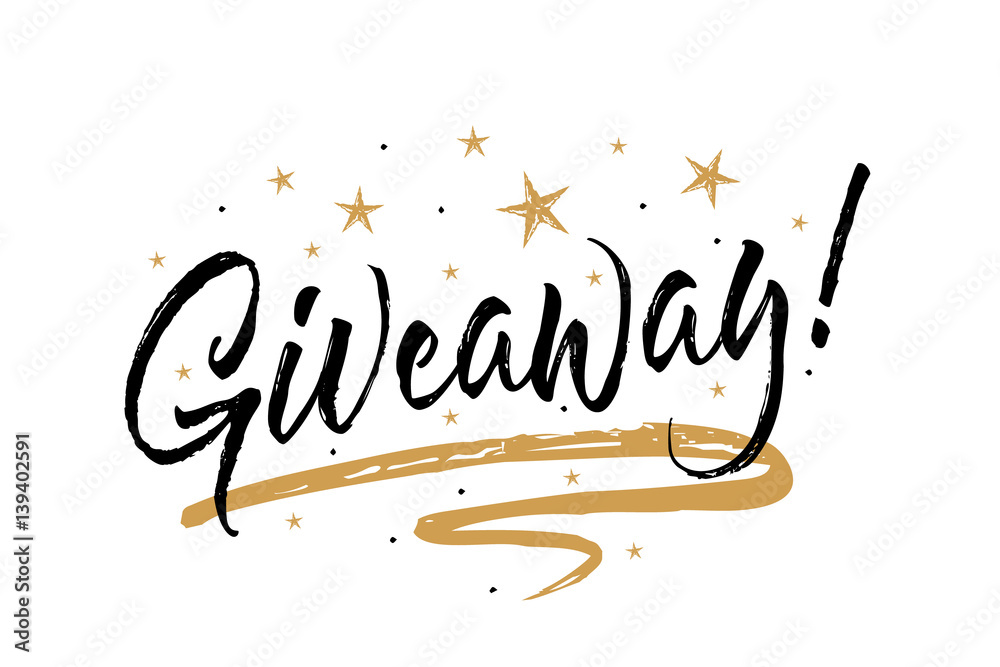 Giveaway card, banner.Beautiful greeting scratched calligraphy black ...