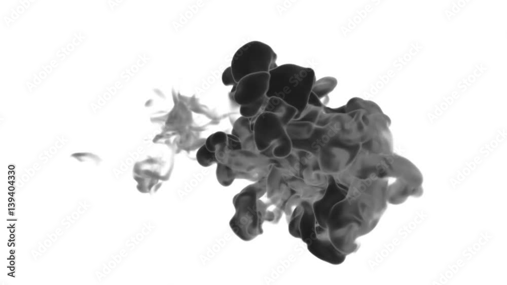 Cloud of Black Ink on white backgound underwater or smoke with alpha ...