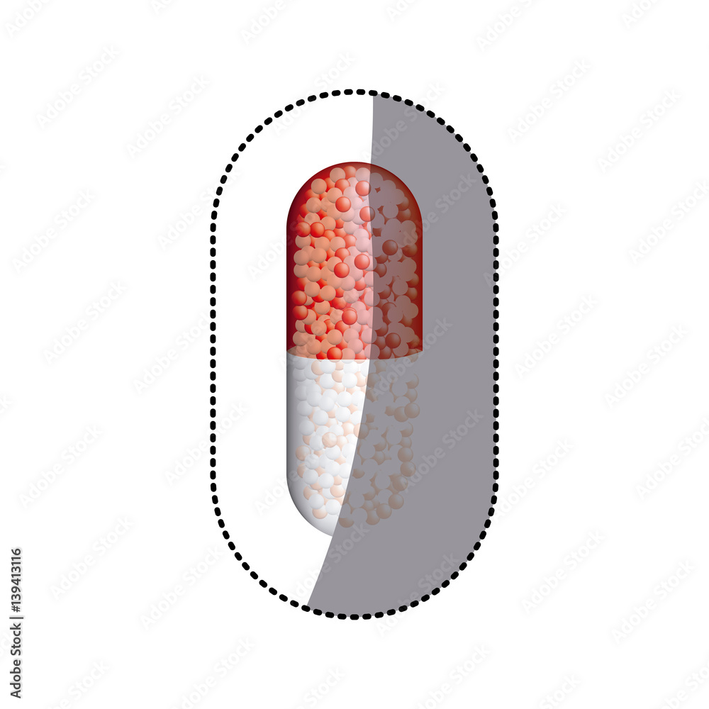 sticker colored pills medical in capsules shape with granules inside ...