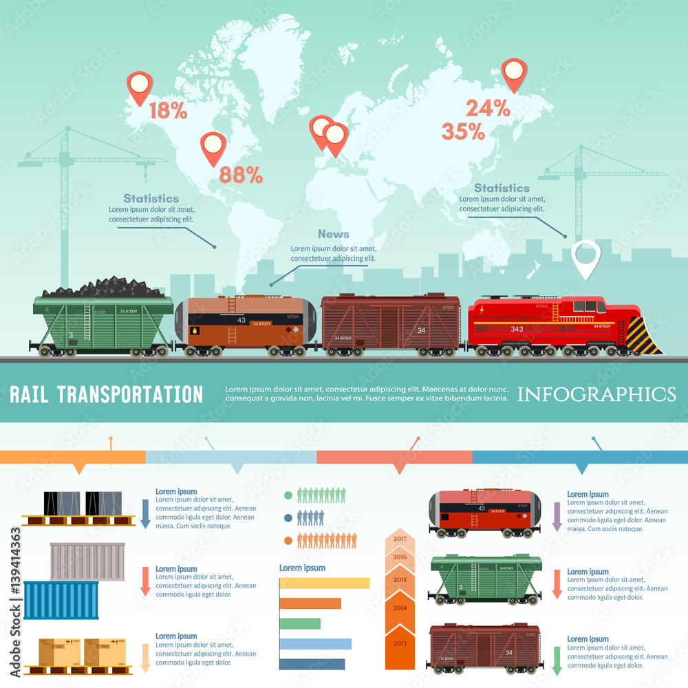 Cargo train, global transport logistics. Freight trains wagonst flat ...