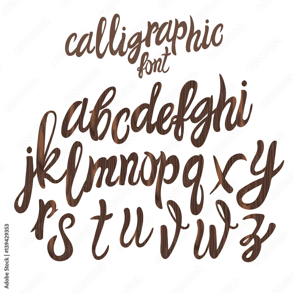 VECTOR calligraphic font on white background, wood texture script Stock ...