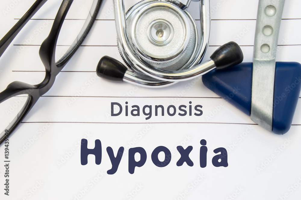 Neurological diagnosis of Hypoxia. Neurological hammer, stethoscope and ...