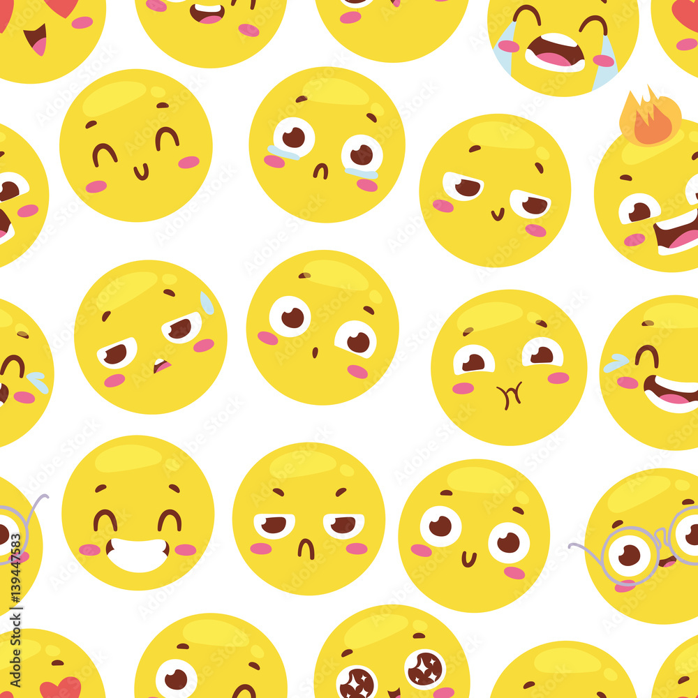Seamless pattern with cheerful happy smileys for textiles interior or ...