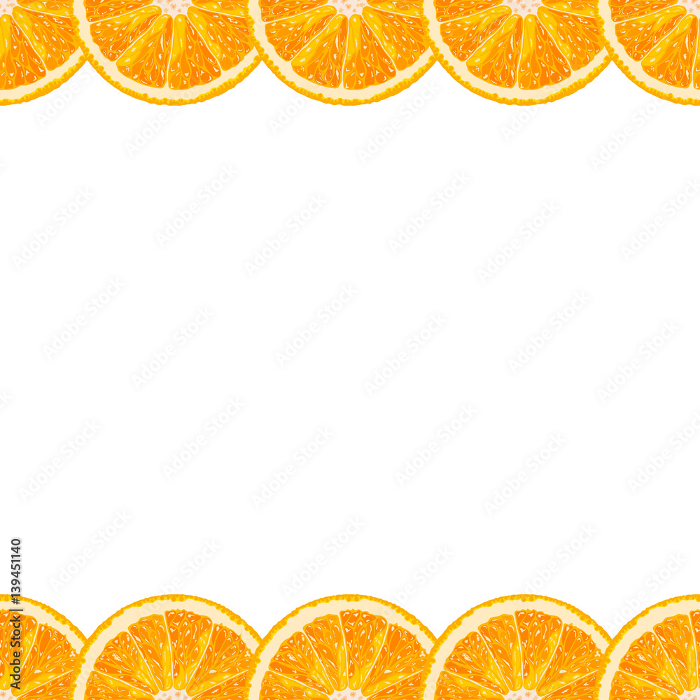 Vector seamless border of orange slice. Citrus background with copy ...