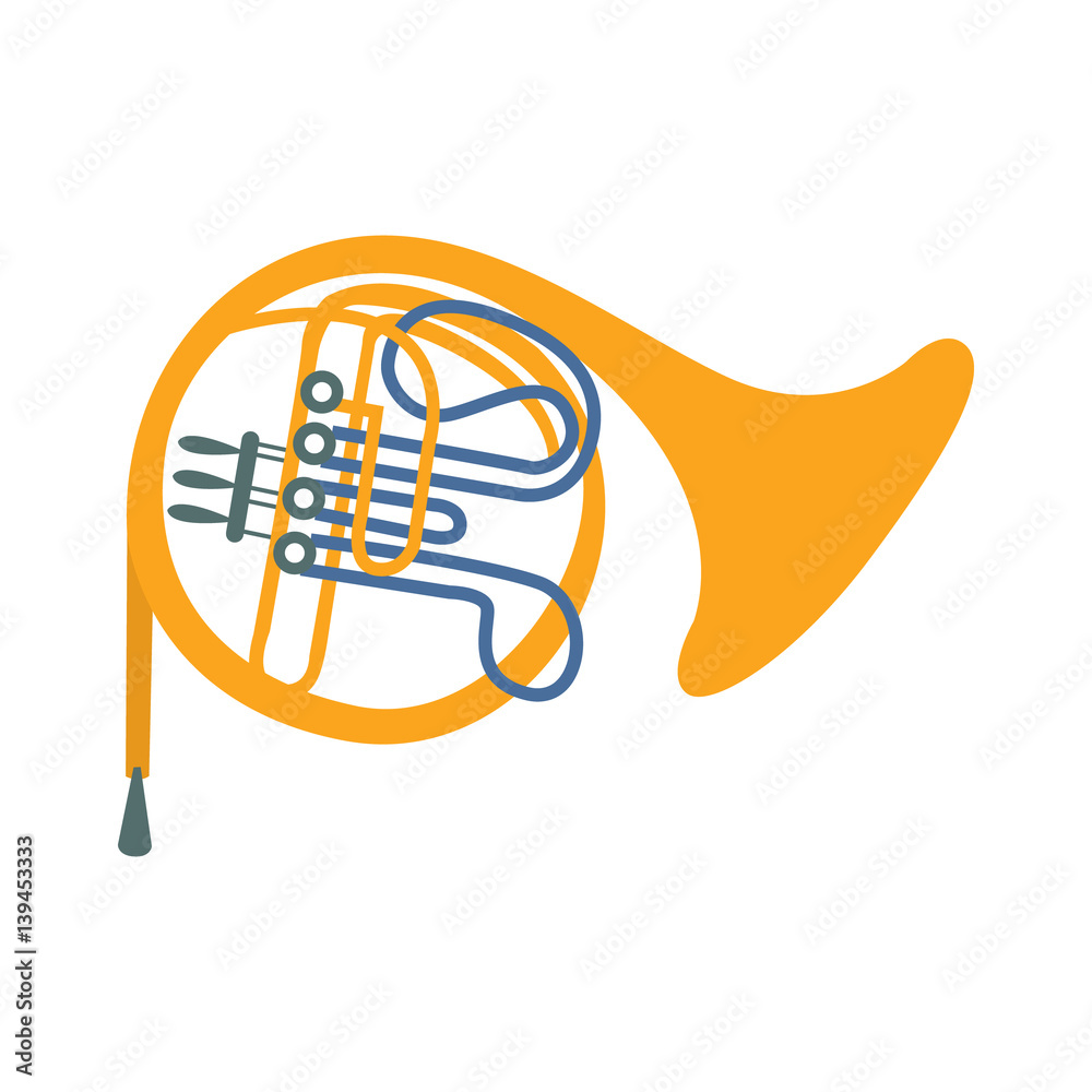 Brass Horn, Part Of Musical Instruments Set Of Realistic Cartoon Vector ...