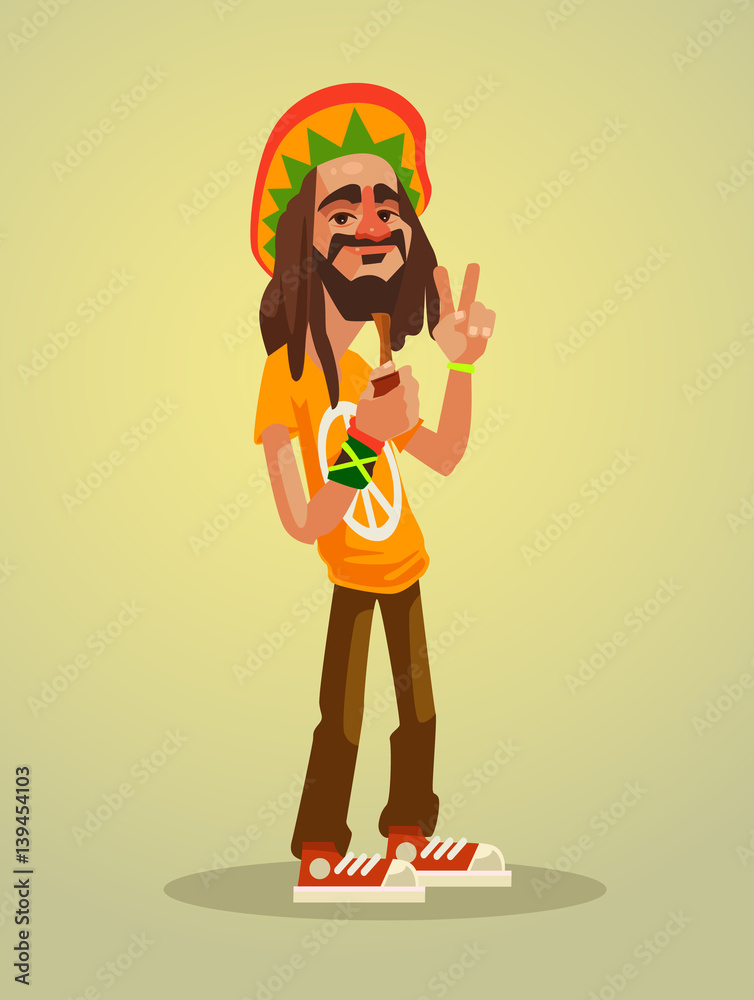 Cute happy Rastafarian man character. Vector flat cartoon illustration ...