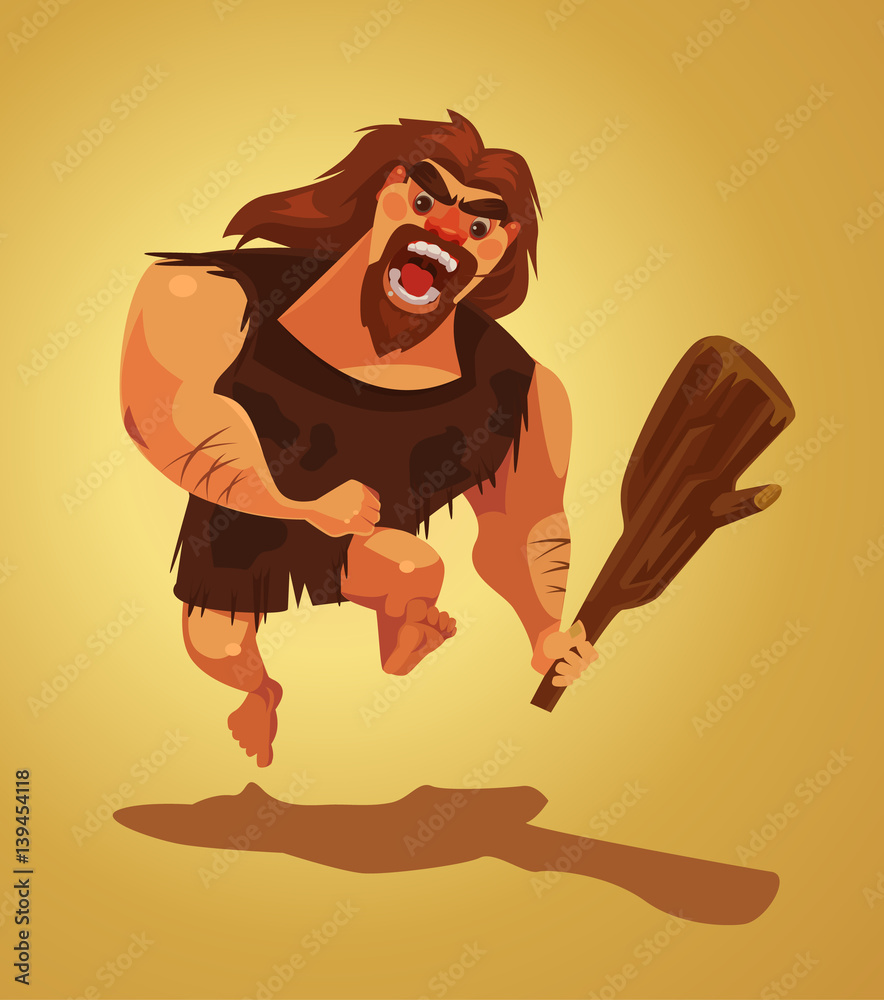 Angry caveman character run. Vector flat cartoon illustration Stock ...