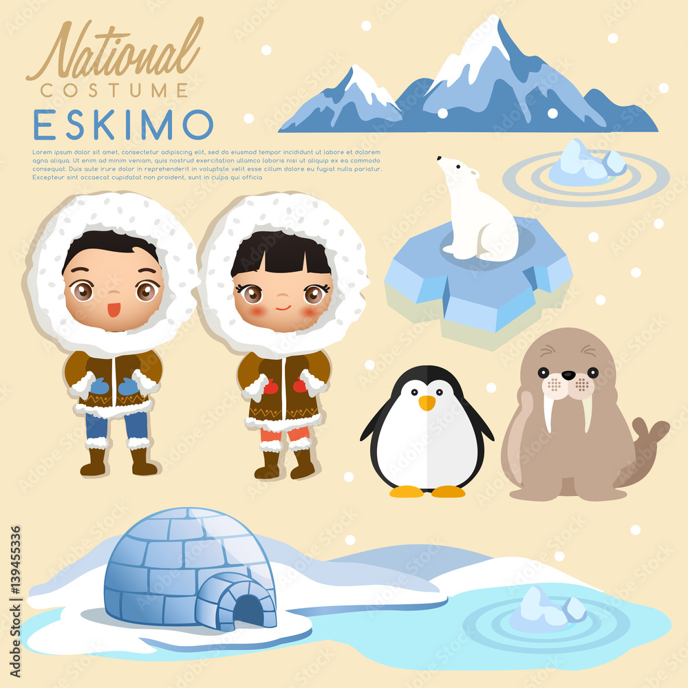 Eskimo traditional costumes : Vector Illustration Stock Vector | Adobe ...