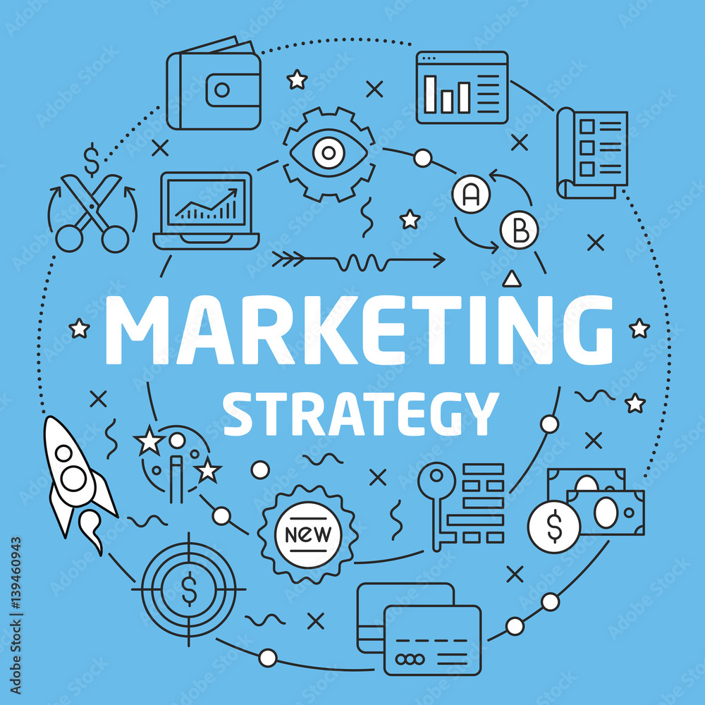 Linear illustration for presentations on blue background marketing ...