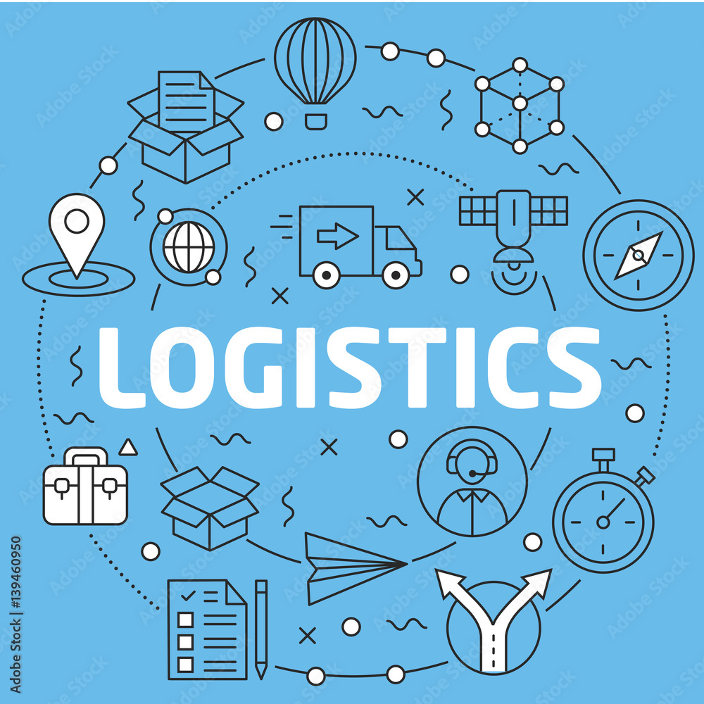 Linear illustration for presentations on blue background logistics ...