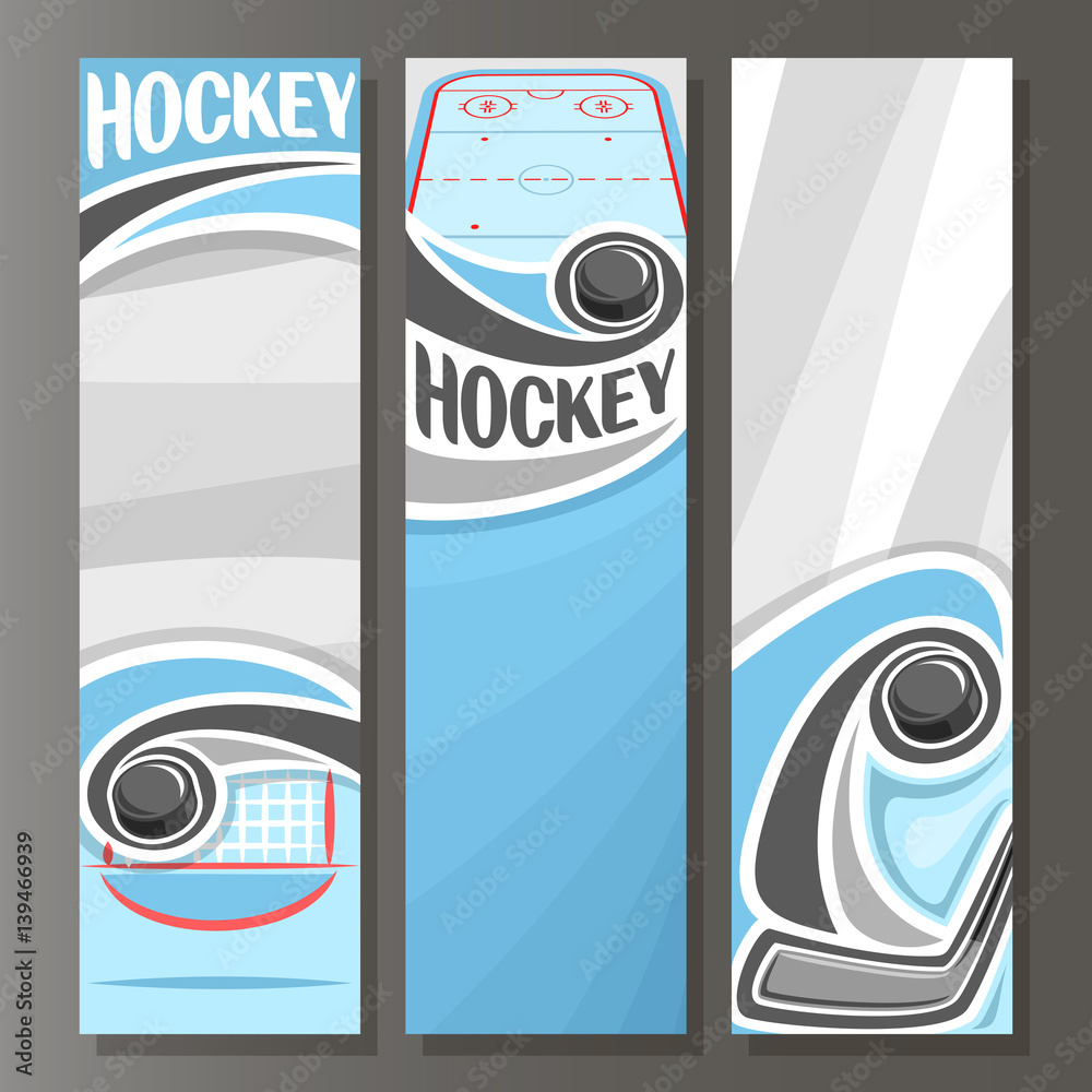 Vector Vertical Banners for Ice Hockey: 3 cartoon template for title ...