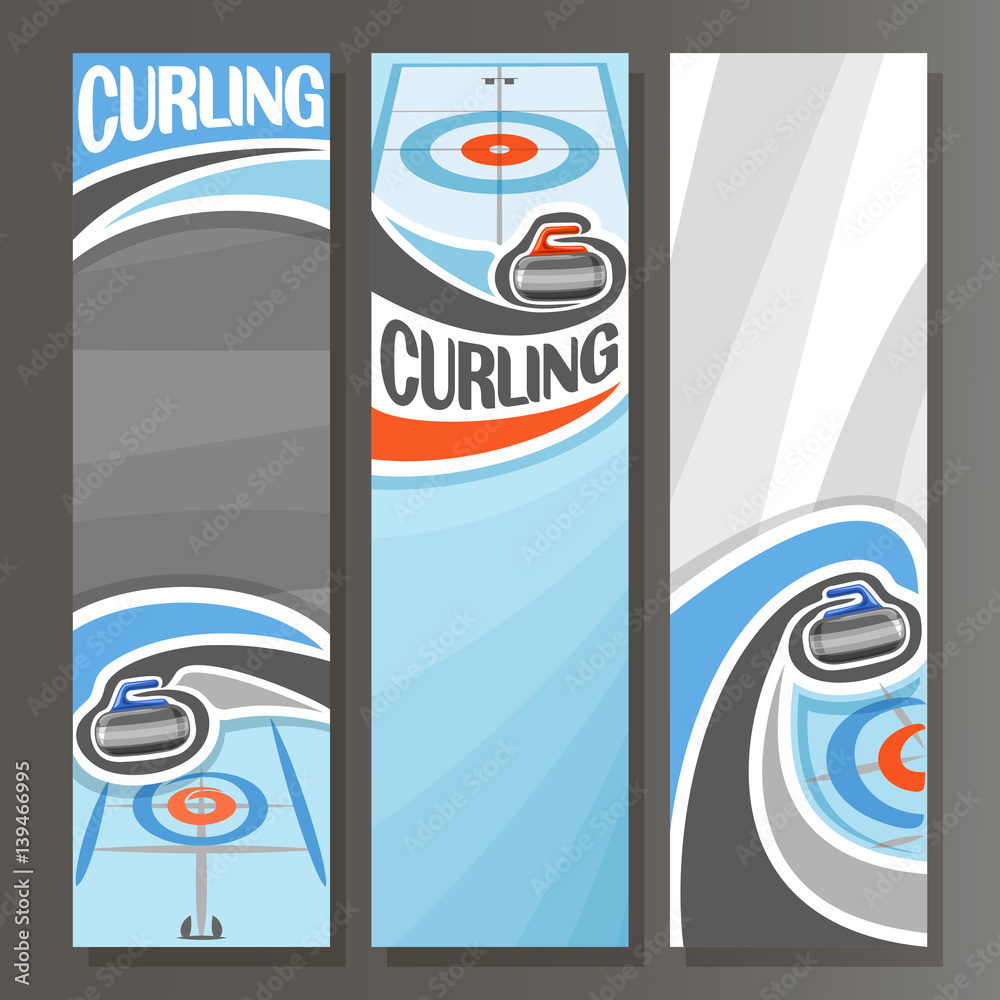 Vector Vertical Banners for Curling: 3 cartoon template for title text ...