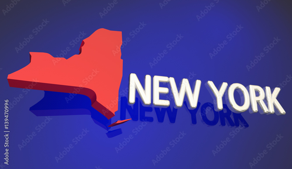 New York Red State Map NY Word Name 3d Illustration Stock Illustration ...