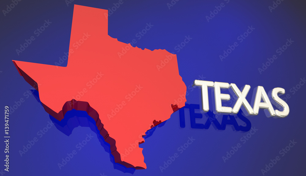 Texas Red State Map TX Word Name 3d Illustration Stock Illustration ...