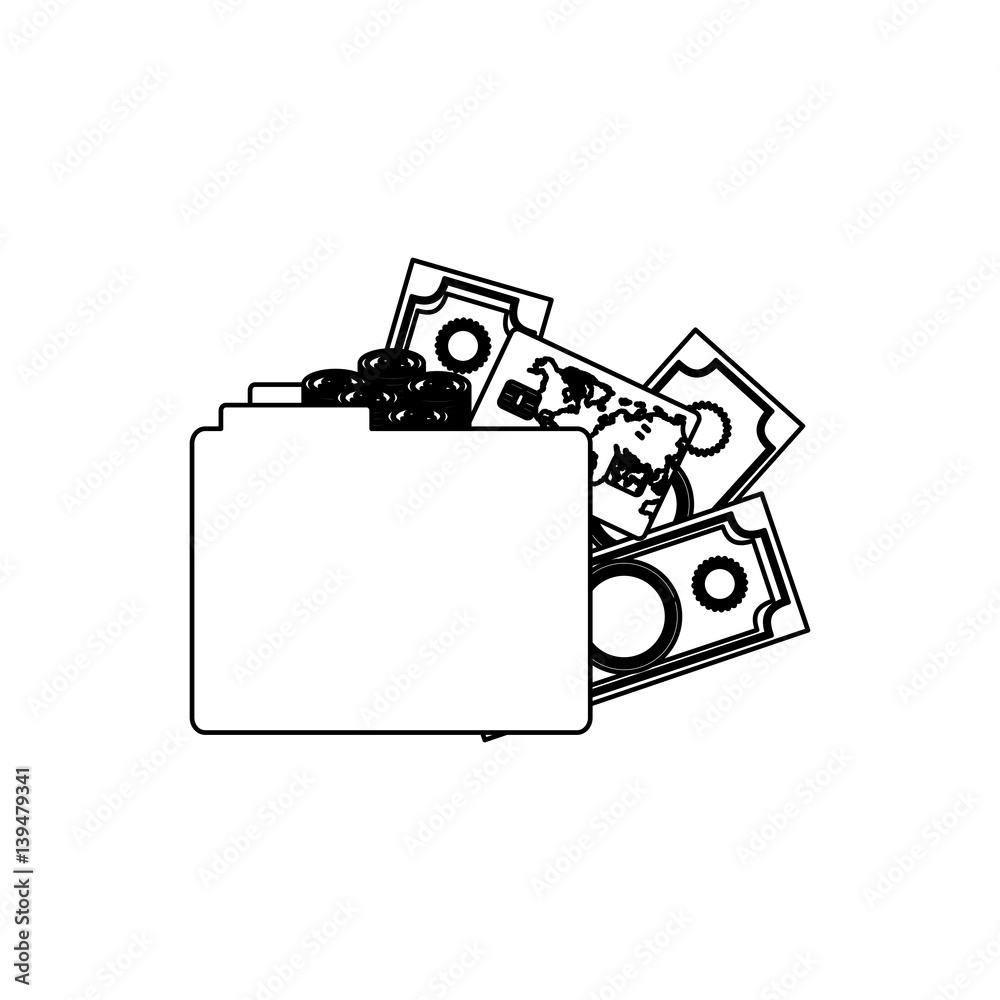 monochrome contour of folder with money accounts vector illustration ...