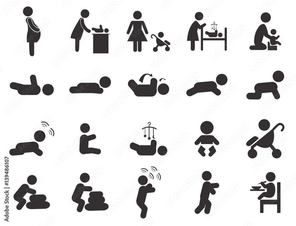 Baby black pictogram. Pregnant and newborn simple icon.Illustration on ...