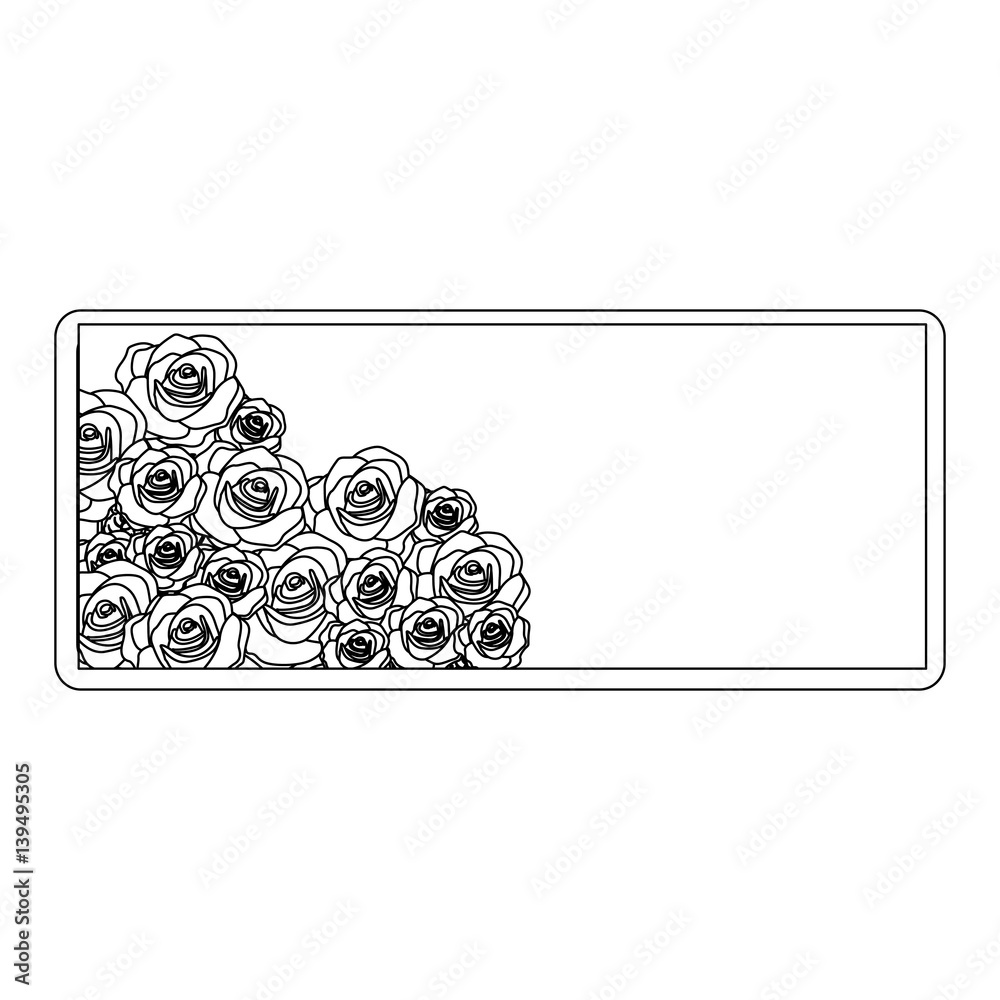 silhouette rectangular frame with bud roses floral design vector ...