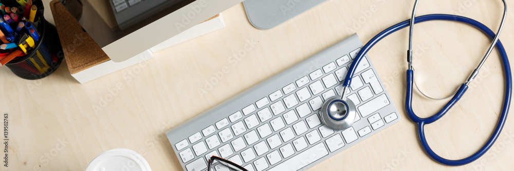 Medicine doctor working table view from top Stock Photo | Adobe Stock