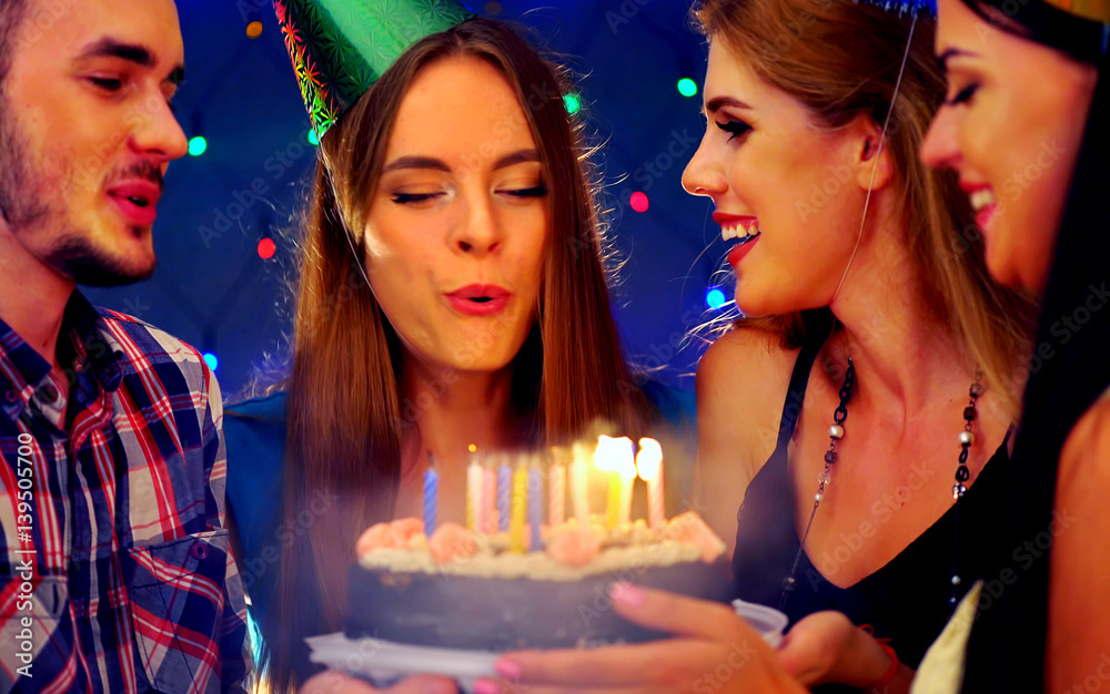 Happy Friends Birthday Celebrating Food With Celebration Cakes Meet