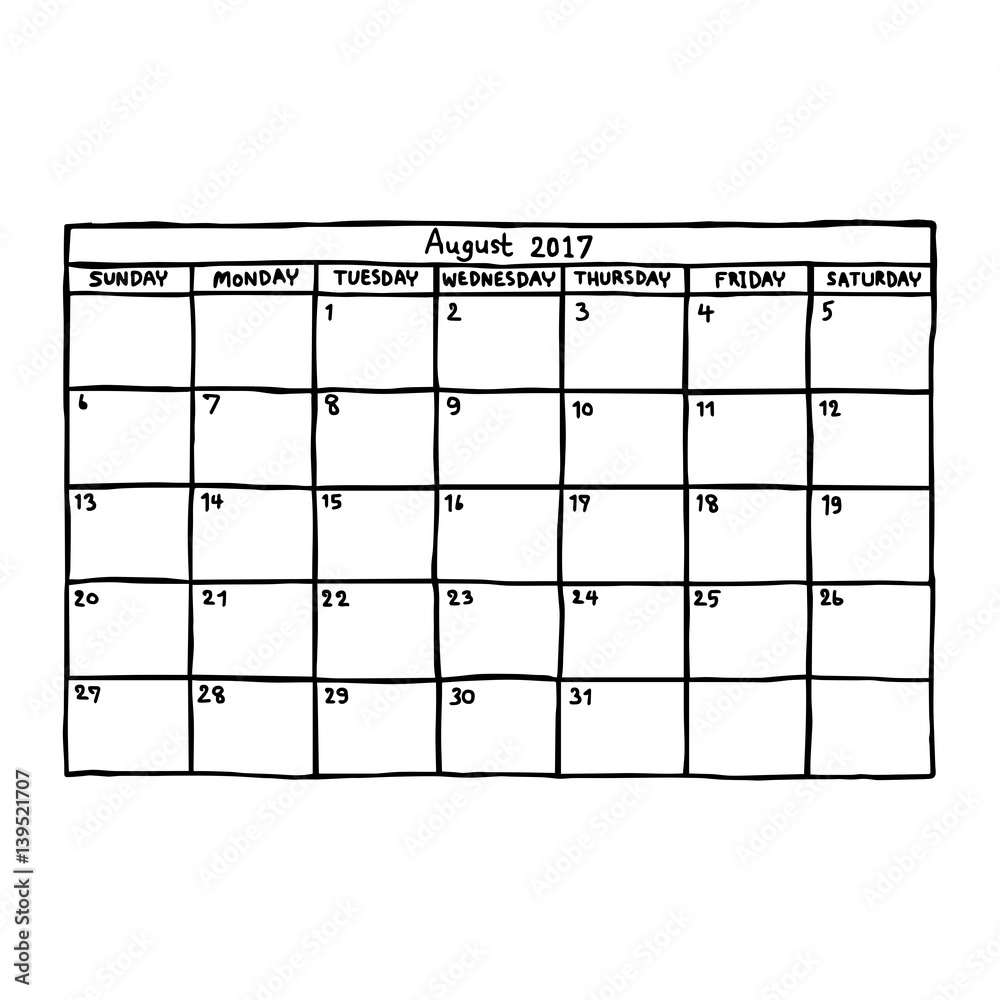 calendar August 2017 - vector illustration sketch hand drawn with black ...
