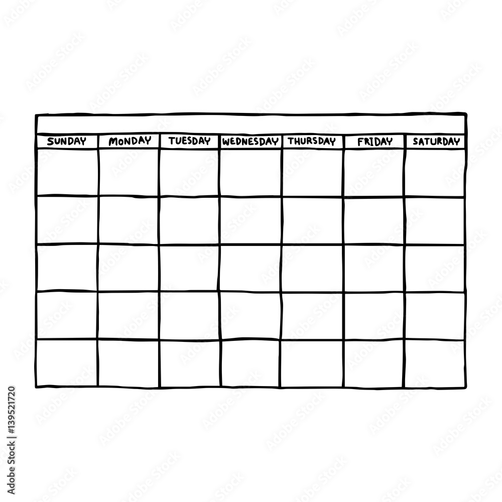 blank calendar - vector illustration sketch hand drawn with black lines ...