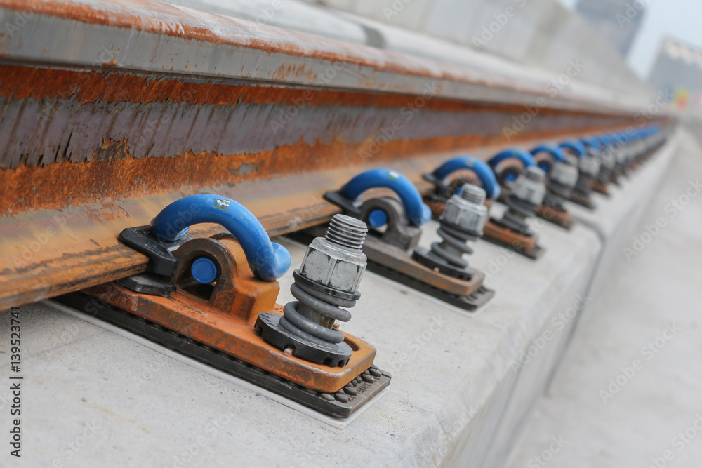 Rail fastener for hold rail with concrete track plinth of sky train ...