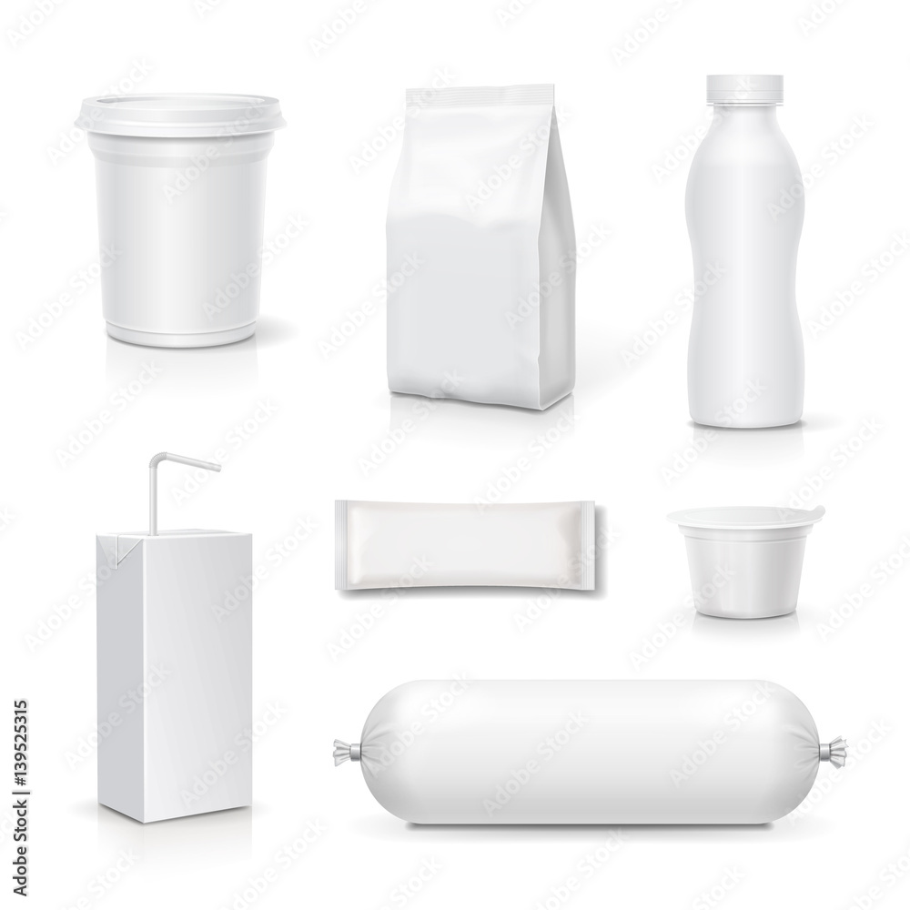 Food and drink blank packaging set. Snack pack template products ...