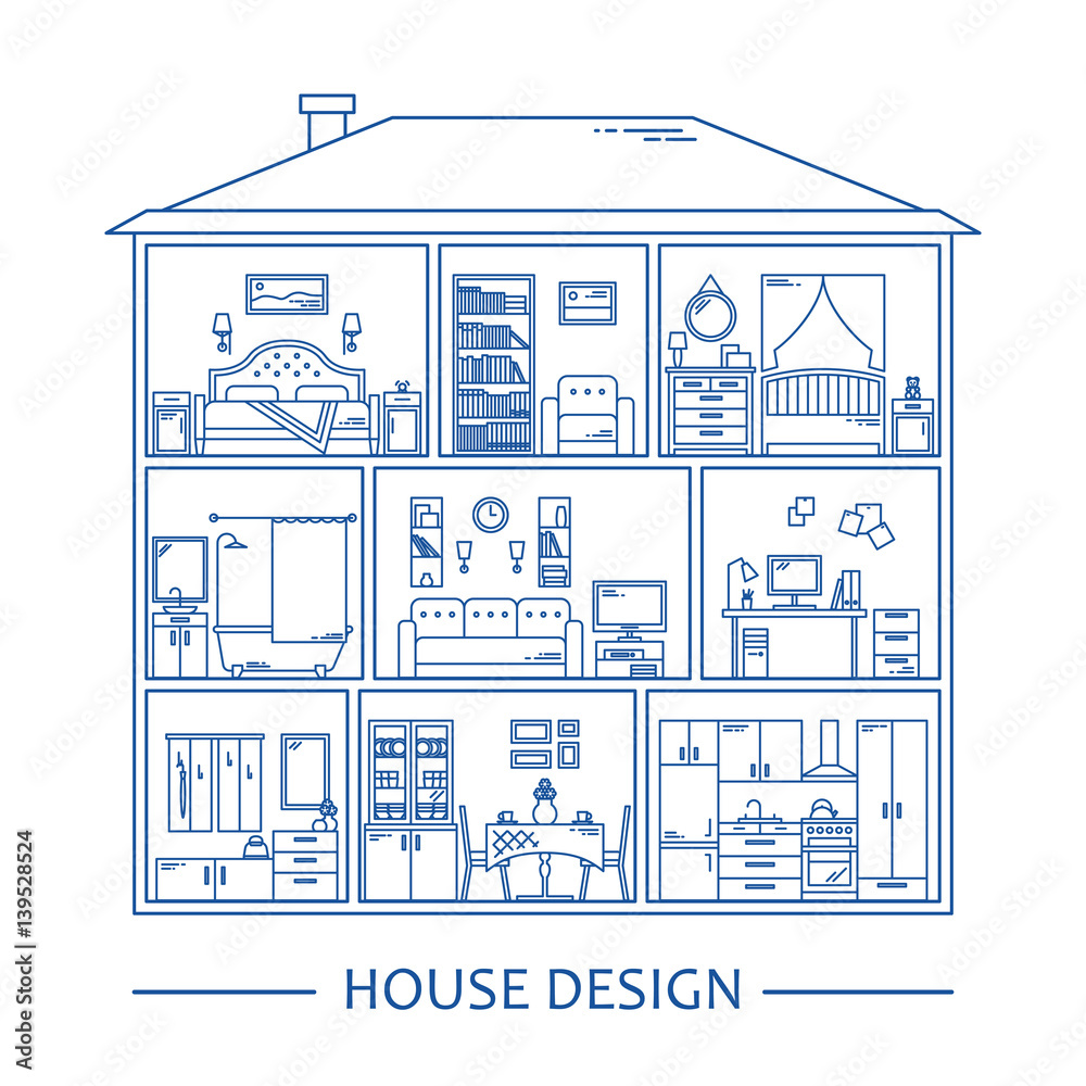 Line style infographics with interior design elements. Vector ...