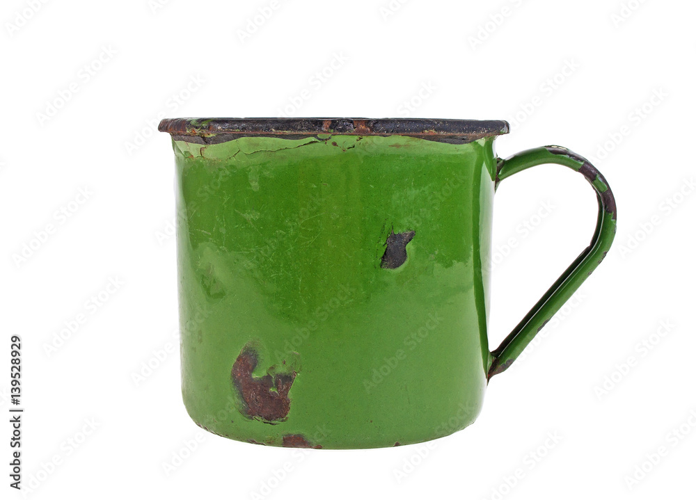 Old cup green color on white background Stock Photo | Adobe Stock