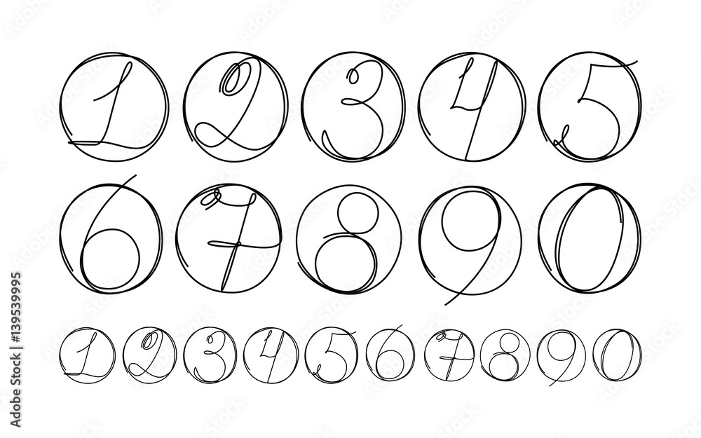 Doodle numbers in circle set for your infographic design. Hand drawn ...