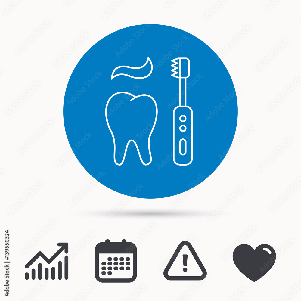 Brushing teeth icon. Electric toothbrush sign. Toothpaste and tooth ...