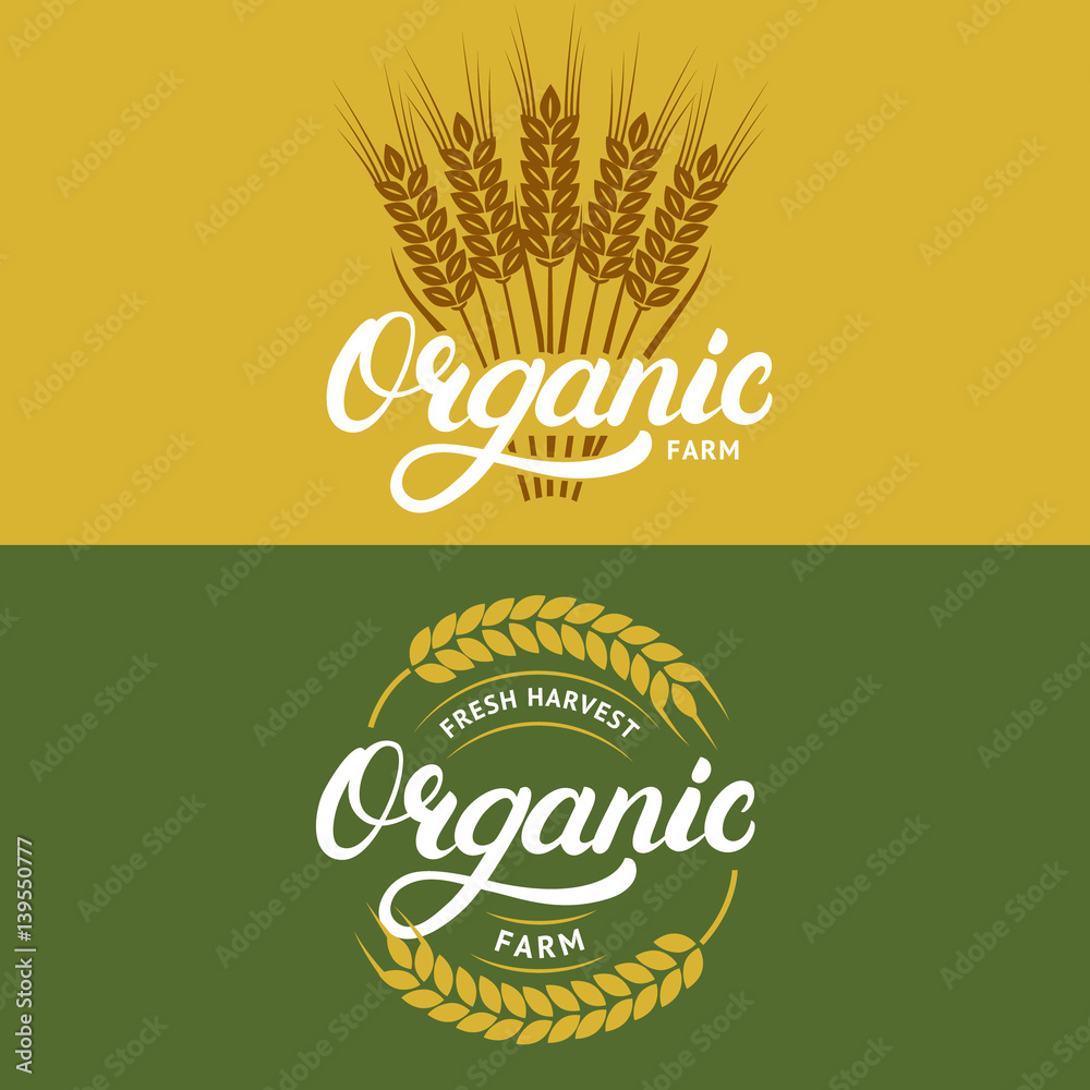 Set of organic farm hand written lettering logos, labels, badges or ...