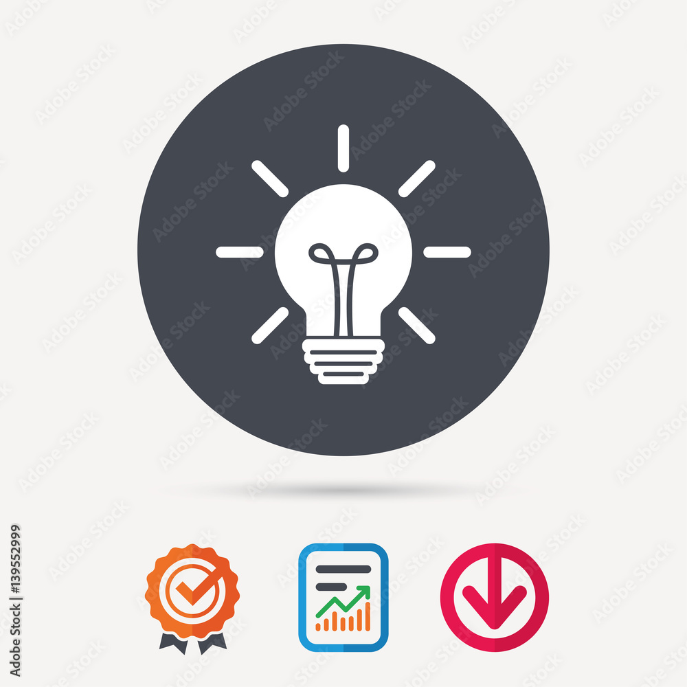 Light bulb icon. Lamp sign. Illumination technology symbol. Report ...