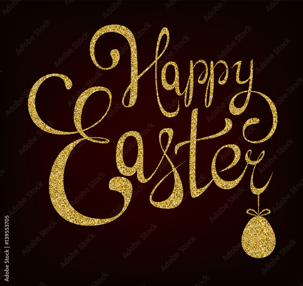 Happy Easter golden lettering. Greeting card or poster for holiday ...