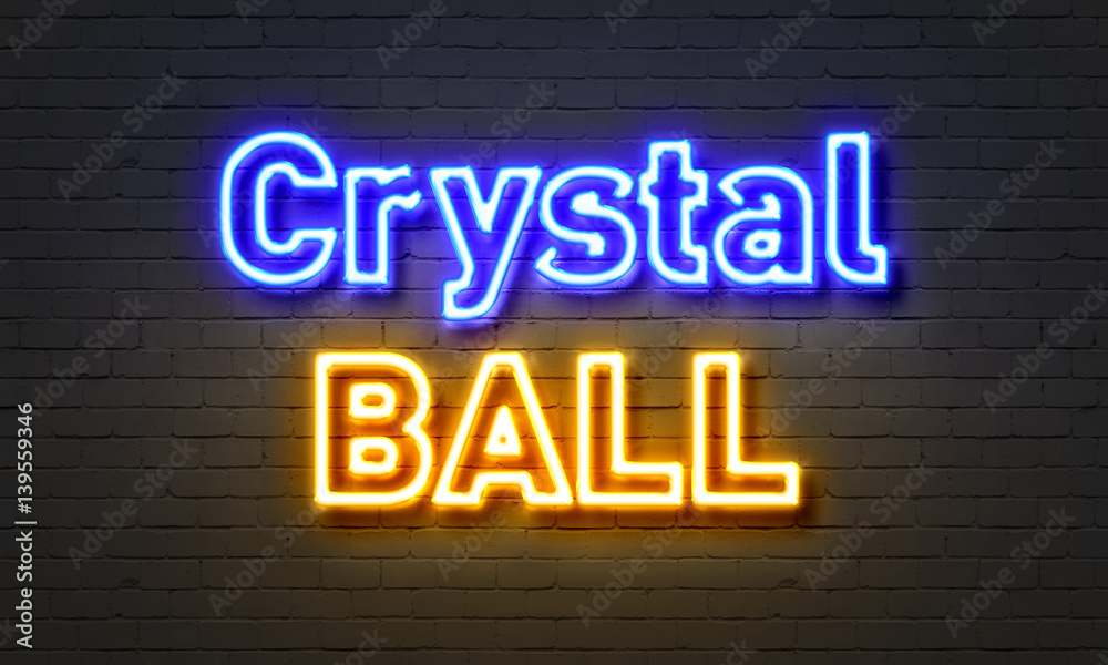 Crystal ball neon sign on brick wall background. Stock Illustration ...