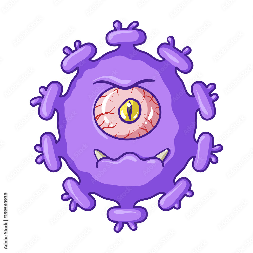 Purple virus icon in cartoon style isolated on white background ...