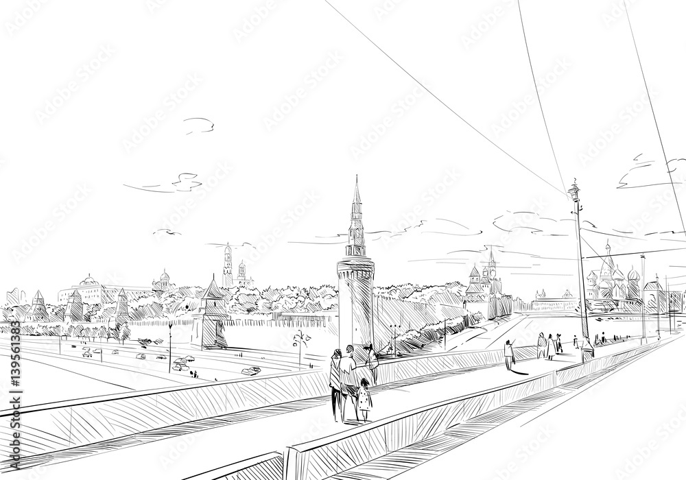 Russia. Moscow. Kremlin. Hand drawn vector illustration. Stock Vector ...